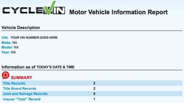 Motorcycle History Report - CycleVin